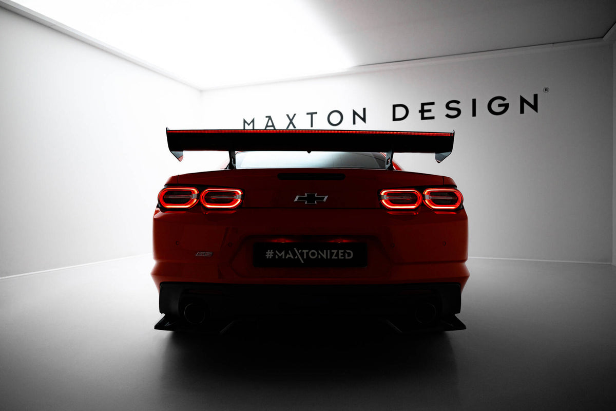 Maxton Design - Carbon Fiber Rear Wing with Internal Brackets Uprights + LED Chevrolet Camaro SS ...