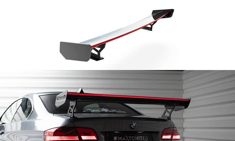 Maxton Design - Carbon Fiber Rear Wing with External Brackets Uprights + LED BMW Series 3 / M3 ...