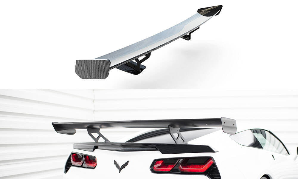Maxton Design - Carbon Fiber Rear Wing with Internal Brackets Uprights Chevrolet Corvette ...