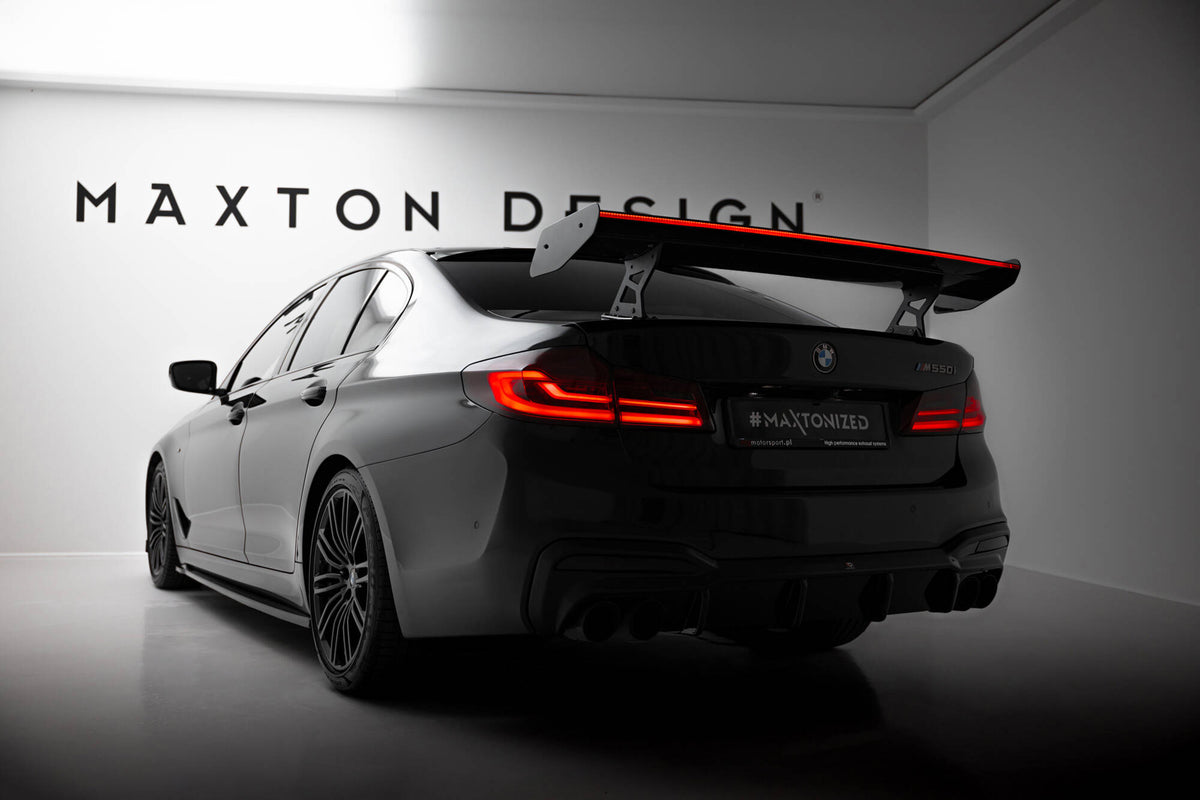 Maxton Design - Carbon Fiber Rear Wing with Internal Brackets Uprights + LED BMW Series 5 / M5 ...