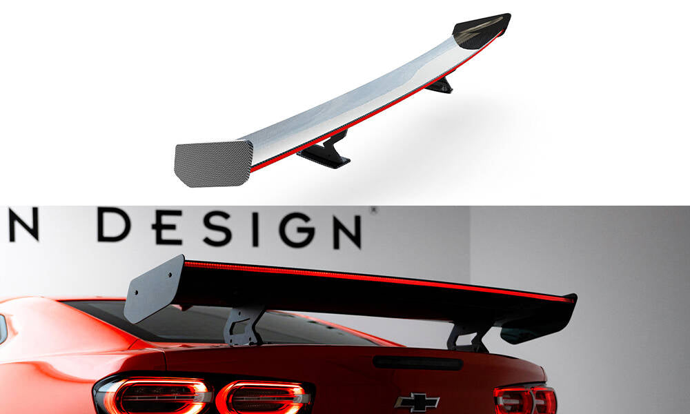 Maxton Design - Carbon Fiber Rear Wing with Internal Brackets Uprights + LED Chevrolet Camaro SS ...