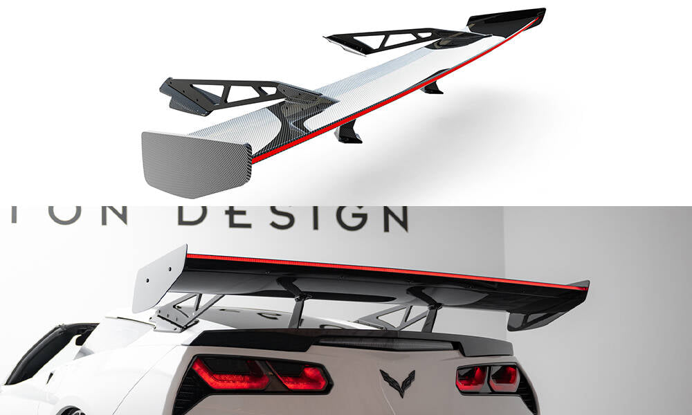 Maxton Design - Carbon Fiber Rear Wing with Upper Swan Mounting + LED Chevrolet Corvette ...